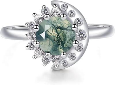 China LUO S925 Sterling Silver Sun And Moon Ring Round Shaped 7MM For Women for sale