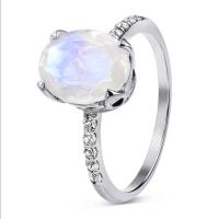 China Elegant Plated Oval Cut Claw Setting Moonstone With CZ Rings Engagement Women Anniversary Ring for sale