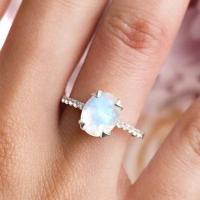 China Elegant Plated Oval Cut Claw Setting Moonstone With CZ Rings Engagement Women Anniversary Ring for sale
