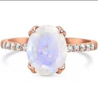 China Elegant Plated Oval Cut Claw Setting Moonstone With CZ Rings Engagement Women Anniversary Ring for sale