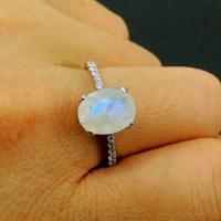 China Elegant Plated Oval Cut Claw Setting Moonstone With CZ Rings Engagement Women Anniversary Ring for sale