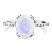 China 925 Sterling Silver Halo CZ Jewelry Hexagon Natural Blue Moonstone Ring for sale