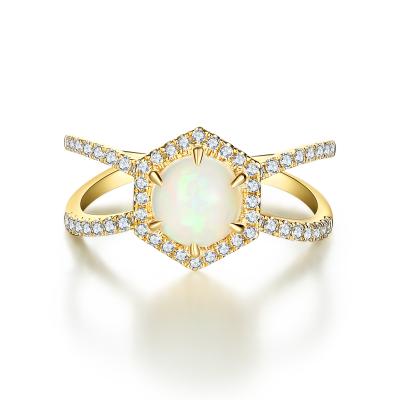 China 925 Sterling Silver Halo CZ Jewelry Hexagon Natural Blue Moonstone Ring for sale