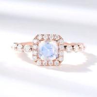 China 925 Sterling Silver Halo CZ Jewelry Hexagon Natural Blue Moonstone Ring for sale