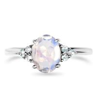 China 925 Sterling Silver Square Moonstone Natural Stone Jewelry Cushion Cut Blue Moonstone Ring for sale