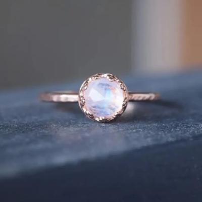 China Rose Gold Plated 925 Sterling Silver Rainbow Faceted Moonstone Jewelry Pear Cut Halo Moonstone & CZ Engagement Ring for sale