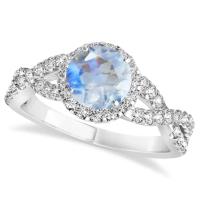China Sterling Silver Round Cut Moonstone Jewelry CZ Twisted Engagement Ring Birthday Moonstone Gemstone Jewelry for sale