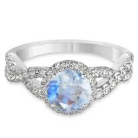 China Sterling Silver Round Cut Moonstone Jewelry CZ Twisted Engagement Ring Birthday Moonstone Gemstone Jewelry for sale