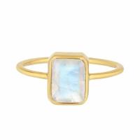China Unique Solid 925 Sterling Silver 18K Gold Plated Ring Large Moonstone Ring Fine Design Factory Jewelry for sale
