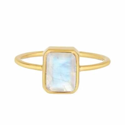 China Unique Solid 925 Sterling Silver 18K Gold Plated Ring Large Moonstone Ring Fine Design Factory Jewelry for sale