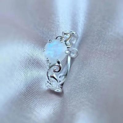 China 925 Sterling Silver Vine Manufacturer Round Cut Rainbow Moonstone Engagement Ring Wholesale Women Jewelry Rings for sale
