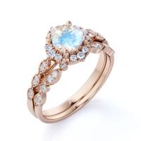 China New Style 925 Sterling Silver Blue Moonstone Engagement Rings Round Moonstone Wedding Ring Set for sale