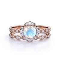 China New Style 925 Sterling Silver Blue Moonstone Engagement Rings Round Moonstone Wedding Ring Set for sale