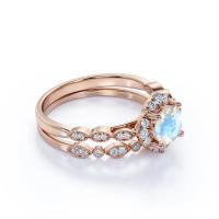 China New Style 925 Sterling Silver Blue Moonstone Engagement Rings Round Moonstone Wedding Ring Set for sale