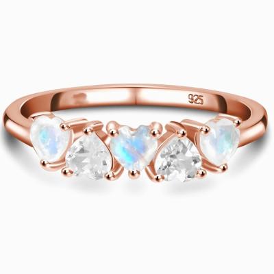 China Trendy Ring for Women 925 Sterling Silver Moonstone Ring Heart Shape Gemstones Dainty Matching Stacking Ring for sale
