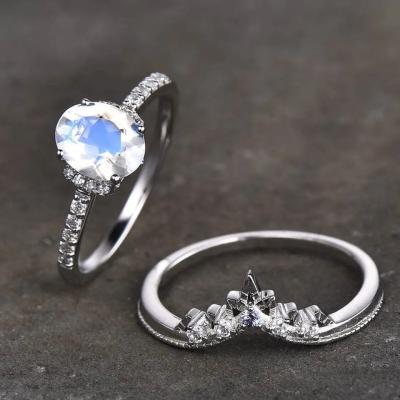 China Glamour Hot Fashion Natural Rainbow Moonstone Women 925 Sterling Silver Jewelry Ring for sale