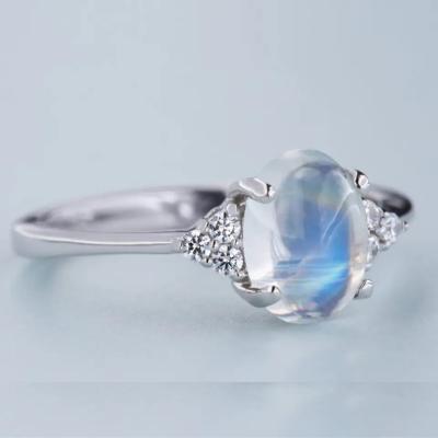 China Oval Rainbow Moonstone Ring Cabochon Cut Moonstone Engagement Women Jewelry for sale