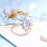 China Newest Rose Gold Plating 925 Sterling Silver Jewelry Oval Cut Blue Moonstone Engagement Rings for sale