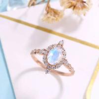 China Newest Rose Gold Plating 925 Sterling Silver Jewelry Oval Cut Blue Moonstone Engagement Rings for sale