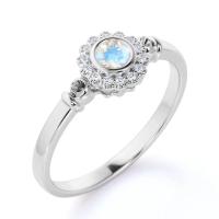 China 925 Sterling Silver Rose gold 1 Carat Flower Halo Ring Rainbow Moonstone Ring for sale