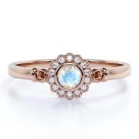 China 925 Sterling Silver Rose gold 1 Carat Flower Halo Ring Rainbow Moonstone Ring for sale