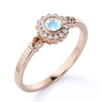 China 925 Sterling Silver Rose gold 1 Carat Flower Halo Ring Rainbow Moonstone Ring for sale
