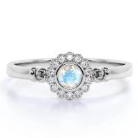 China 925 Sterling Silver Rose gold 1 Carat Flower Halo Ring Rainbow Moonstone Ring for sale