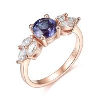 China 925 Sterling Silver Rose gold 1 Carat Flower Halo Ring Rainbow Moonstone Ring for sale