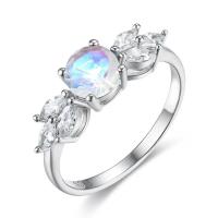 China 925 Sterling Silver Rose gold 1 Carat Flower Halo Ring Rainbow Moonstone Ring for sale
