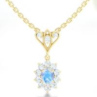 China S925 Sterling Silver 14K Gold Plated Round Shape Jewelry Blue Moonstone Spheree Necklace High Quality Jewelry for sale