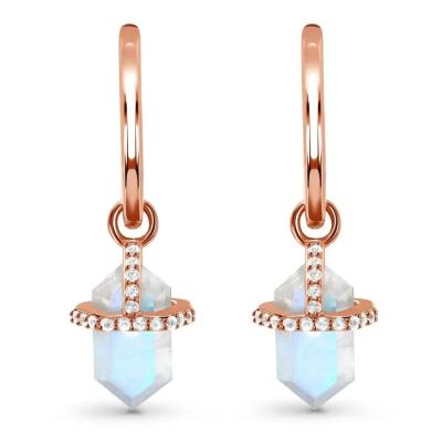 China 925 Sterling Silver Natural Stone Jewelry Hexagon Blue Rainbow Moonstone Drop Earrings for sale