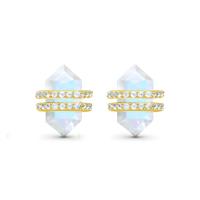 China 925 Sterling Silver Natural Stone Jewelry Hexagon Cut Blue Rainbow Moonstone Stud Earrings for sale