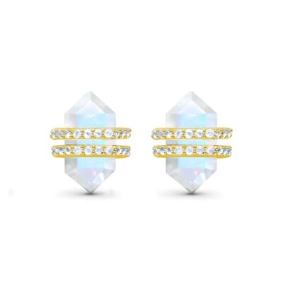 China 925 Sterling Silver Natural Stone Jewelry Hexagon Cut Blue Rainbow Moonstone Stud Earrings for sale