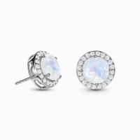 China 925 Sterling Silver Natural Moonstone Jewelry Faceted Blue Moonstone Double Halo Stud Earrings for sale