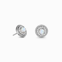China 925 Sterling Silver Natural Moonstone Jewelry Faceted Blue Moonstone Double Halo Stud Earrings for sale