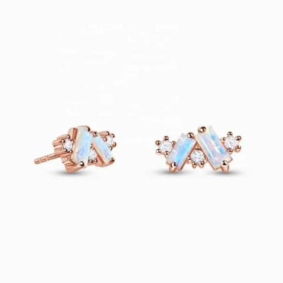 China Rainbow Moonstone Earrings Baguette cut Natural Moonstone Stud Earring Jewelry for sale