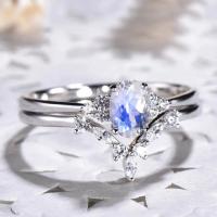 China 925 Sterling Silver Natural Stone Jewelry Rainbow Blue Moonstone Wedding Ring Set for sale