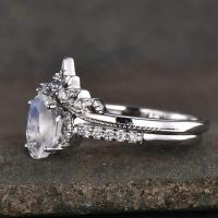 China 925 Sterling Silver Natural Stone Jewelry Rainbow Blue Moonstone Wedding Ring Set for sale