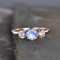 China 14K Rose Gold Oval Cabochon Cut Moonstone Engagement Ring Moonstone Halo Rings Jewelry for sale