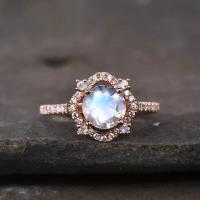 China 925 Sterling Silver CZ Jewelry Dainty Rings Natural Faceted Blue Moonstone Ring for sale