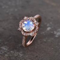 China 925 Sterling Silver CZ Wholesale Natural Stone Jewelry Faceted Rainbow Moonstone Ring for sale