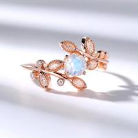 China High Quality 925 Sterling Silver Natural Stone Jewelry Faceted Rainbow Moonstone Leaf Ring for sale