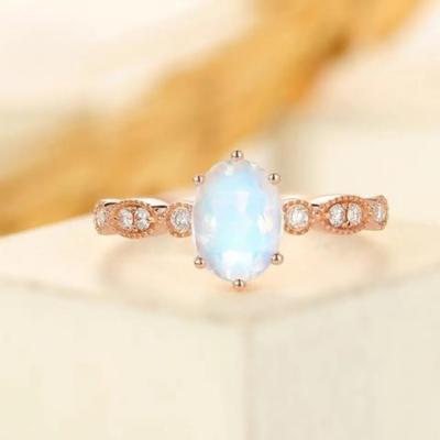 China 925 Sterling Silver CZ Jewelry Dainty Rings Natural Faceted Blue Moonstone Ring for sale