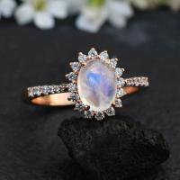 China Rose Gold Hexagon Shaped Wedding Jewelry Moonstone Engagement Ring for sale