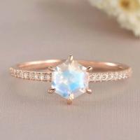 China Rose Gold Hexagon Shaped Wedding Jewelry Moonstone Engagement Ring for sale