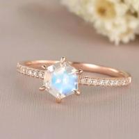 China Rose Gold Hexagon Shaped Wedding Jewelry Moonstone Engagement Ring for sale