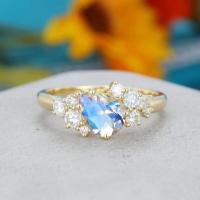 China 14K Yellow Gold Bridal Antique Promise Anniversary Gift for Women Pear Shaped Moonstone Engagement Ring for sale
