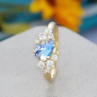 China 14K Yellow Gold Bridal Antique Promise Anniversary Gift for Women Pear Shaped Moonstone Engagement Ring for sale