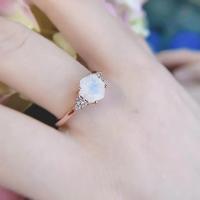 China Rose Gold Hexagon Shaped Wedding Genuine Moonstone Jewelry Dainty Natural Rainbow Moonstone Ring for sale