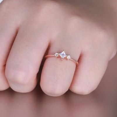 China Trendy Ring for Women 925 Sterling Silver Moonstone Ring Rose Gold Plated Princess Cut Dainty Engagement Ring for sale